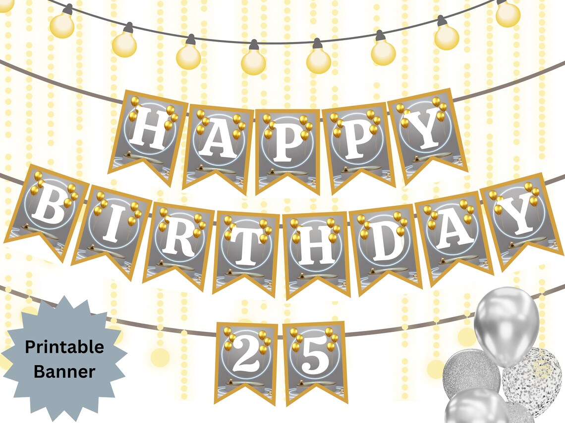 Printable Banner, Digital Downloads, Gold and Silver Printable Banner ...