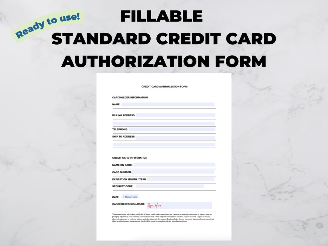 Standard Credit Card Authorization Form | Fillable & Ready to Use! PDF ...