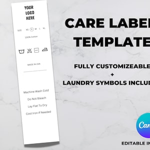 Care Label Template INSTANT DOWNLOAD, Care Instructions, Care Tag ...