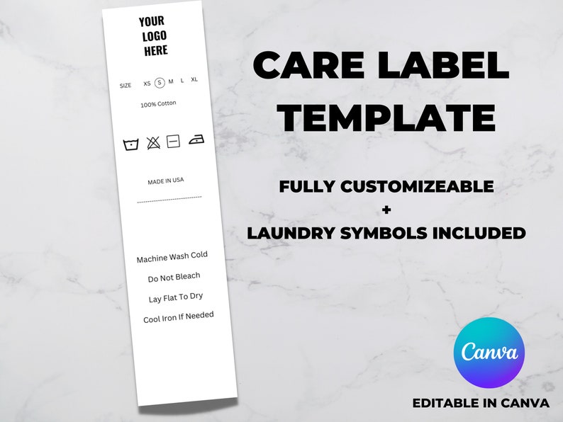 Care Label Template INSTANT DOWNLOAD, Care Instructions, Care Tag ...