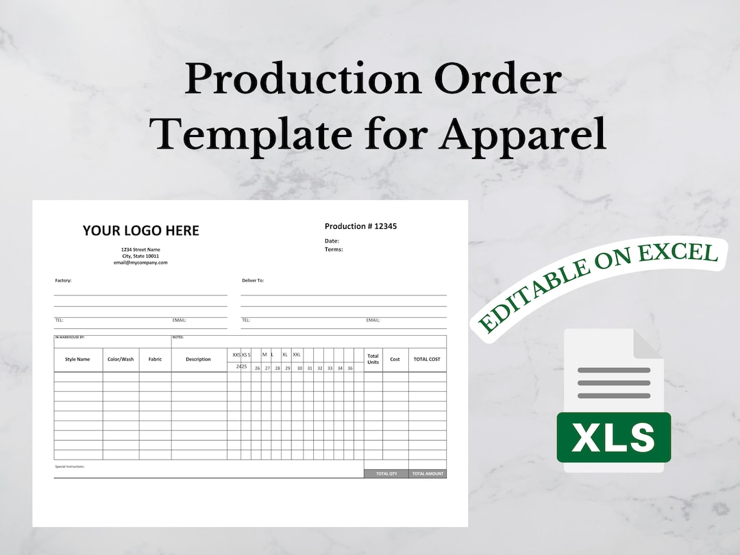 Production Order Apparel Template | INSTANT DOWNLOAD | Fully Editable ...