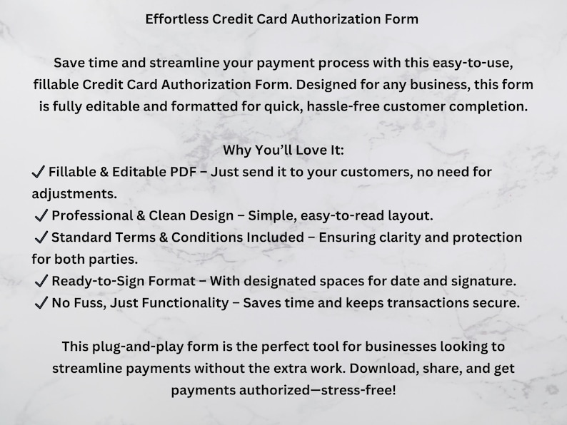 Standard Credit Card Authorization Form | Fillable & Ready to Use! PDF ...