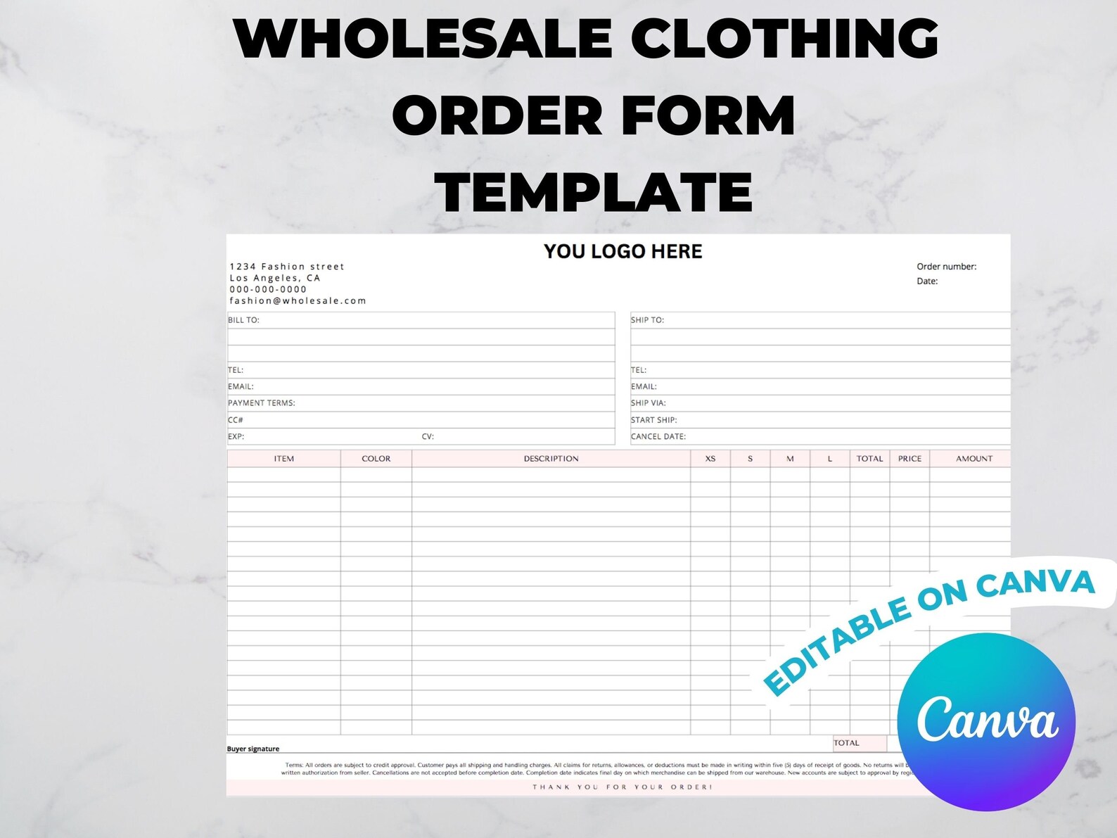 Wholesale Clothing Order Form Template | INSTANT DOWNLOAD | Fully ...