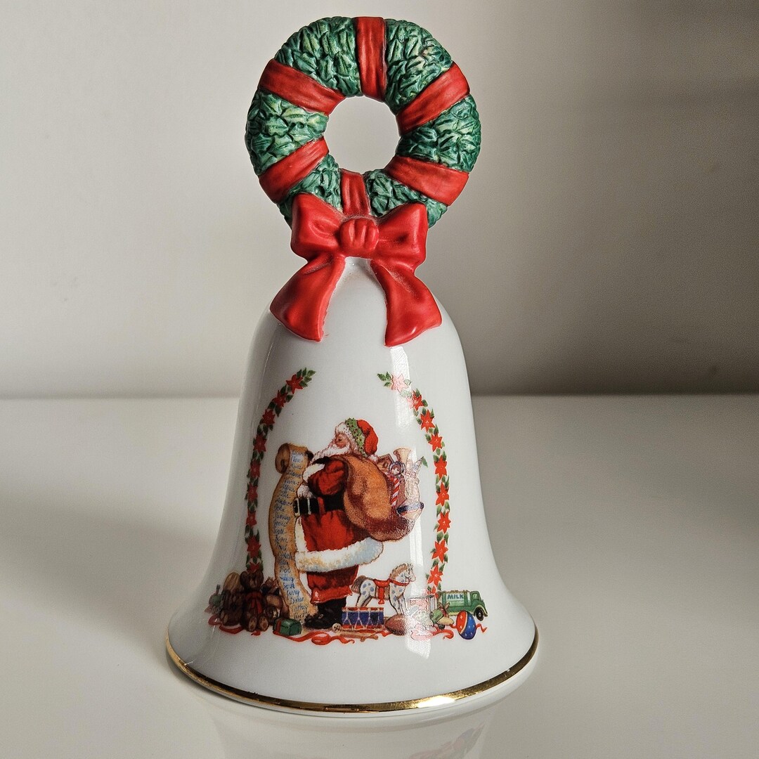 Vintage Avon Christmas Bell: Wreath, Red Ribbon, Santa's List, Retro ...