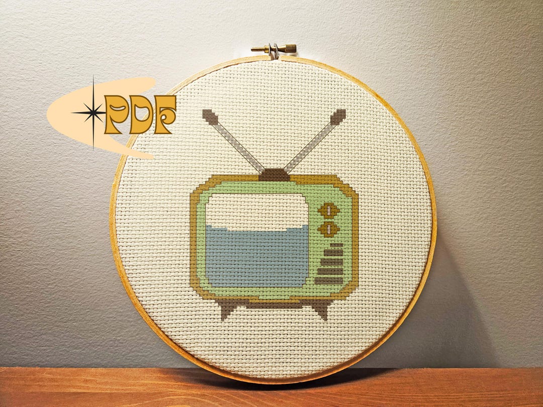 Retro TV Cross Stitch Pattern Downloadable PDF File Mid Century ...