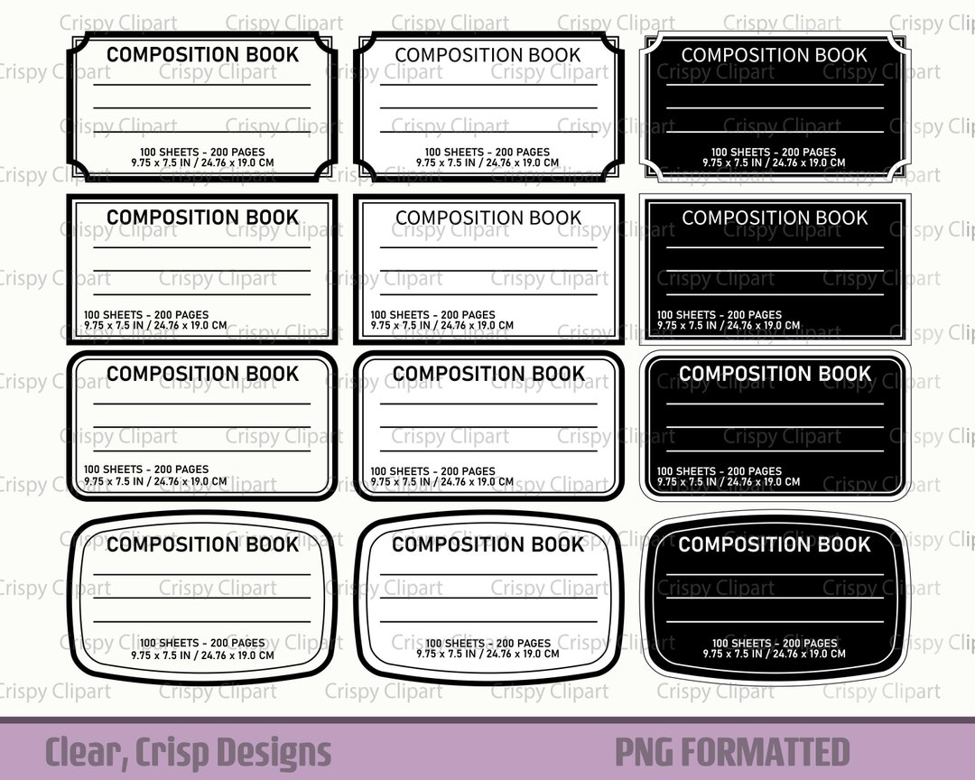 Composition Notebook Labels Clipart, Comp Book Labels Png Files