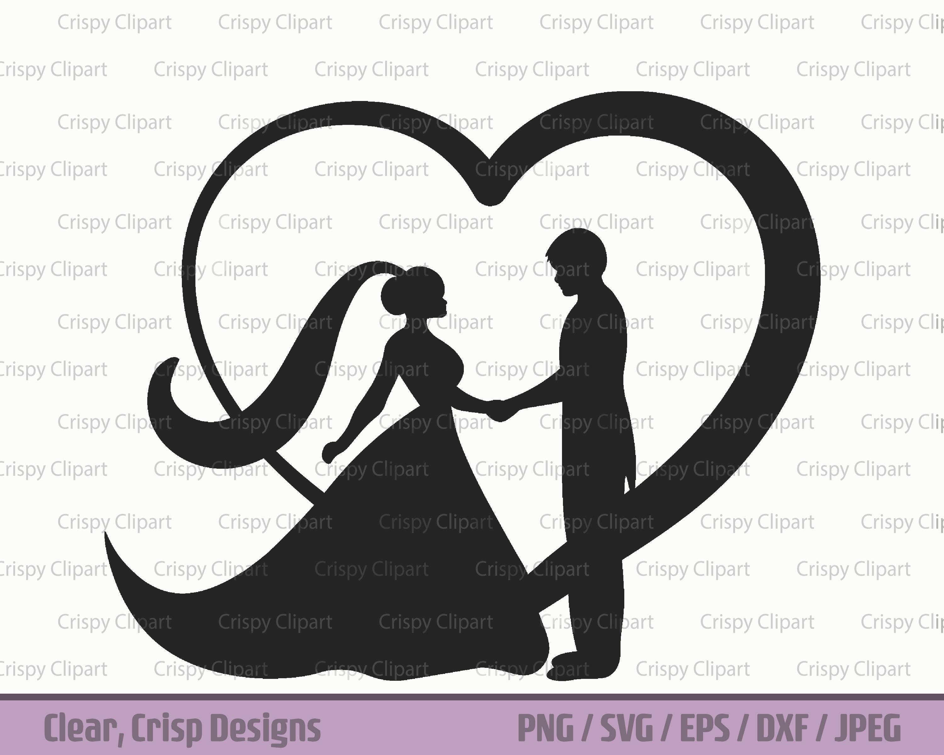 Wedding Clipart Silhouette, Bride and Groom Clipart, Wedding Heart SVG ...