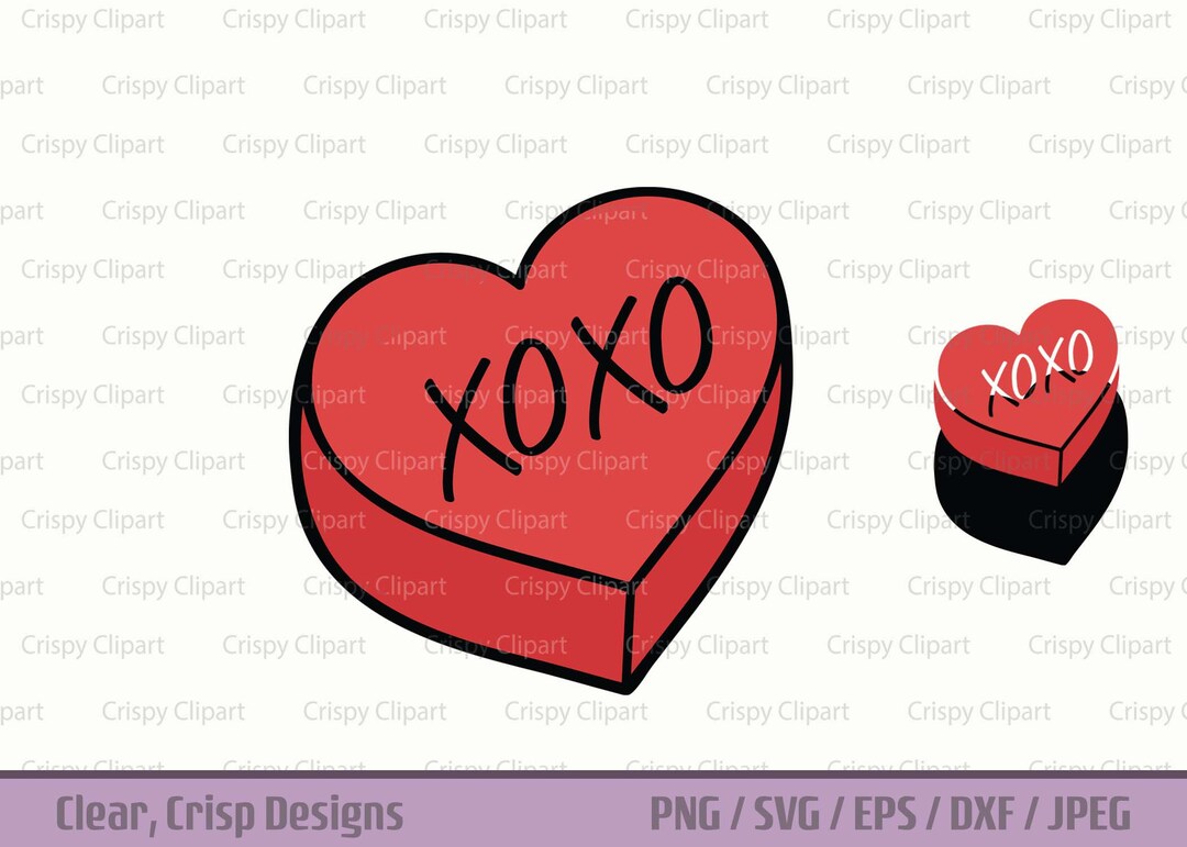 XOXO Heart SVG, Valentine's Day Candy Clipart, Conversation 3D Heart ...