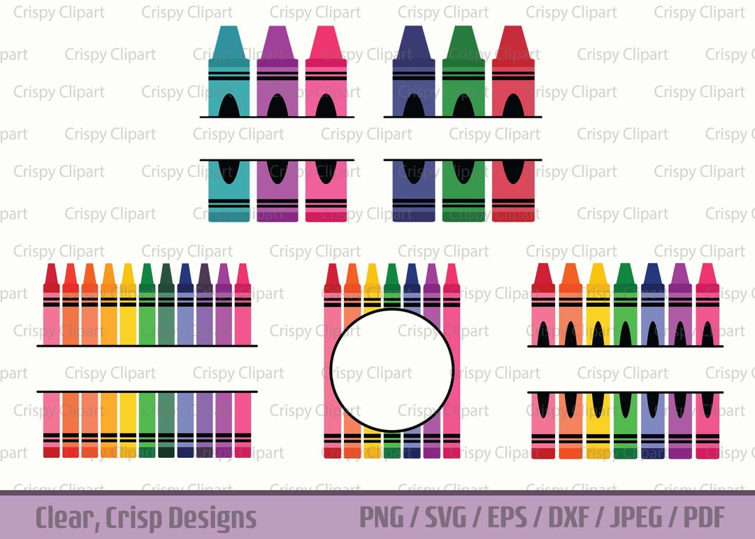 Crayon Monogram SVG Bundle, Rainbow Color Crayons Split Monogram Vector ...