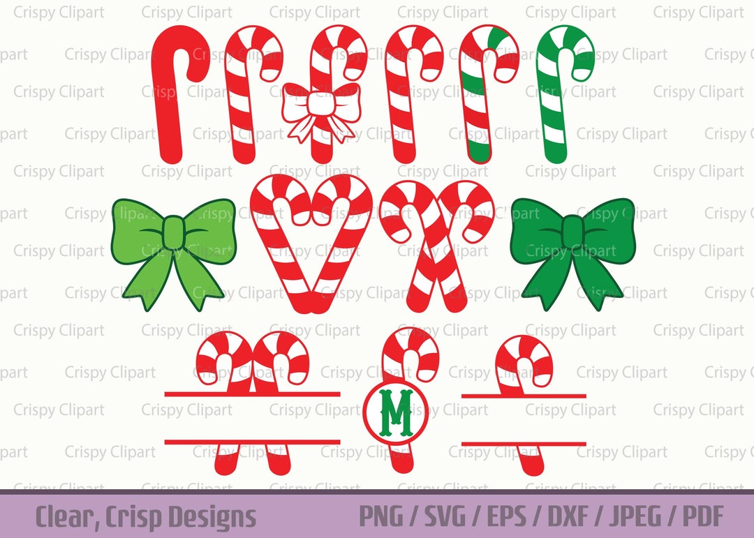 Candy Cane With Bow Monogram SVG, Christmas Candy Monogram Clipart ...