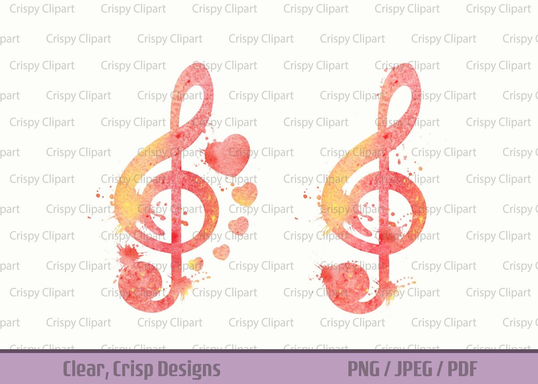 Treble Clef Clipart, Watercolor Treble Clef Music Note Sublimation PNG ...