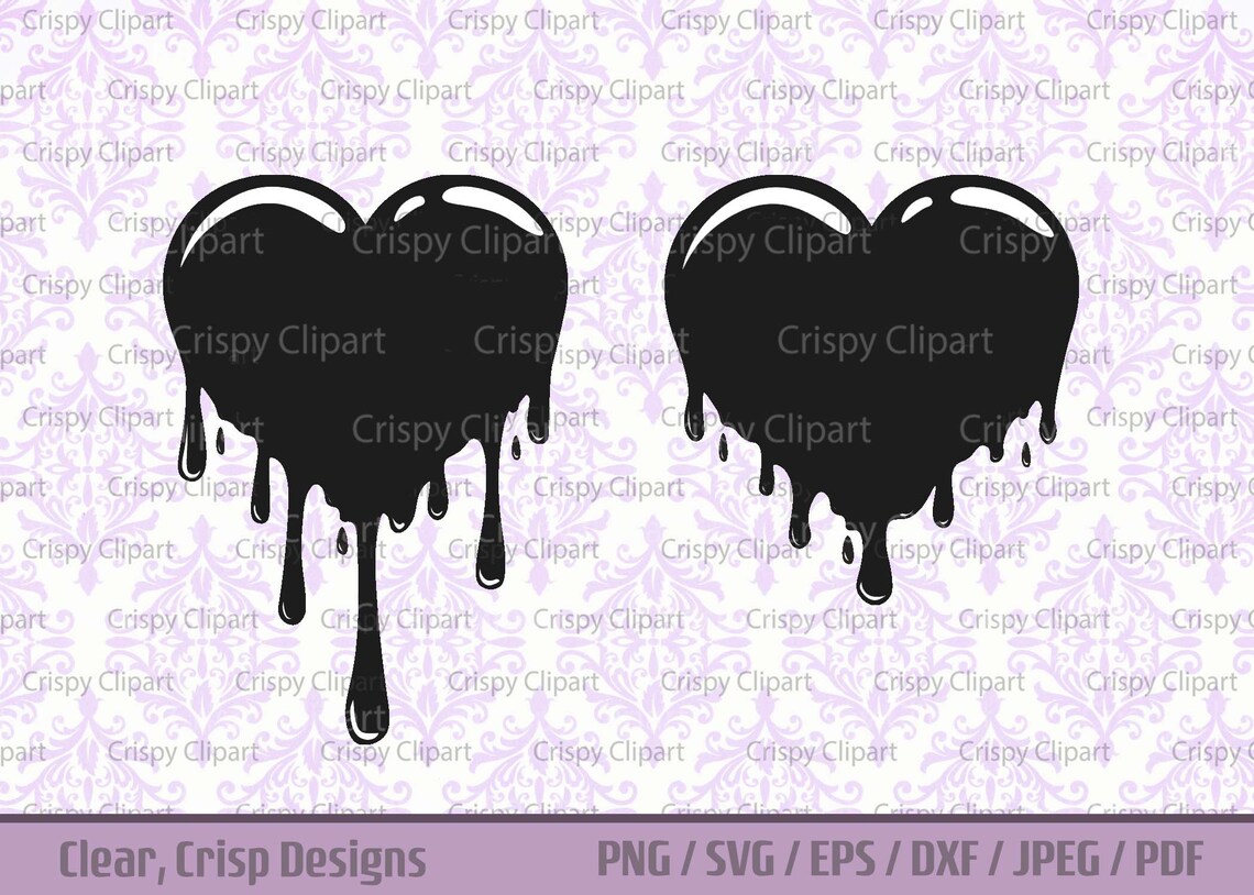 Melting Heart SVG, Black Dripping Heart Clipart, Heart Cut File ...