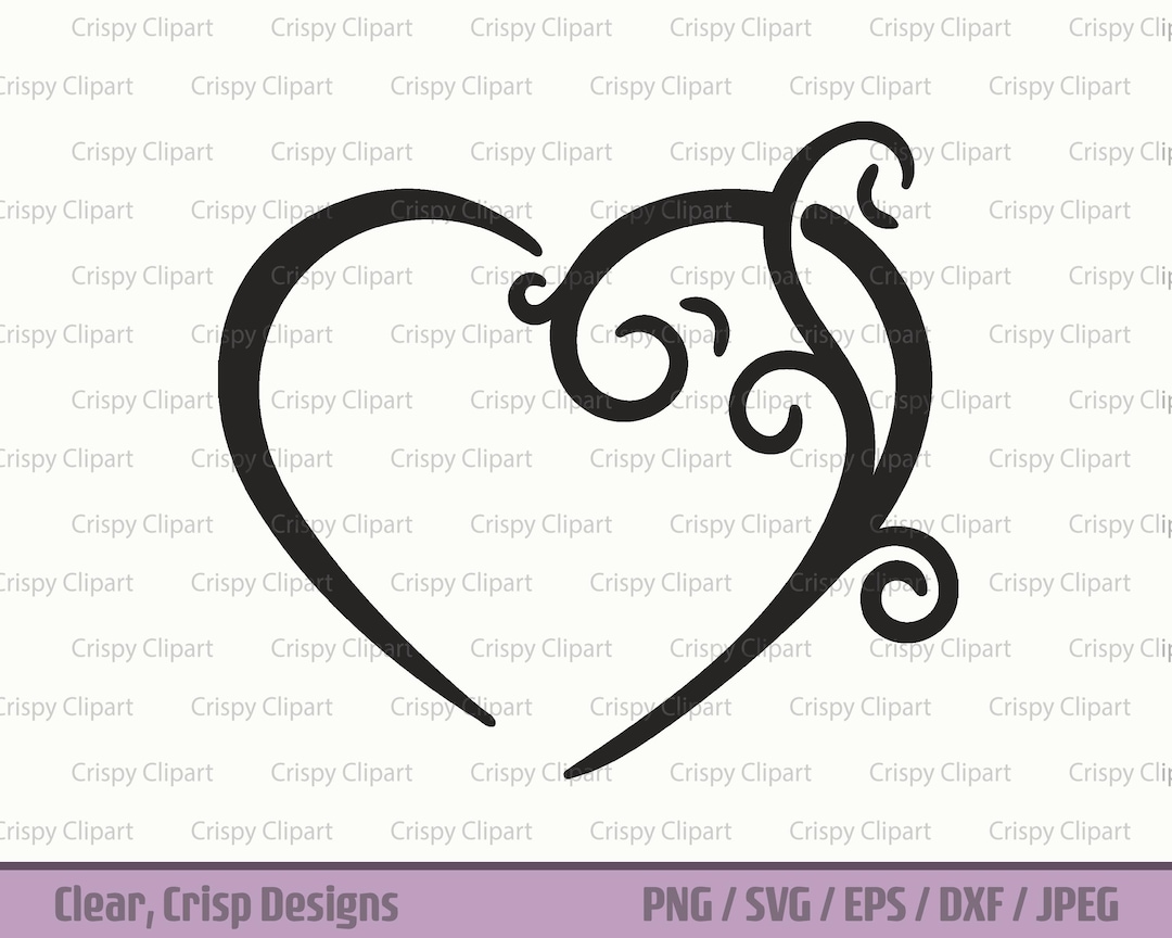 Flourish Heart Silhouette Cut File, Swirly Heart Vector Art SVG, Heart ...