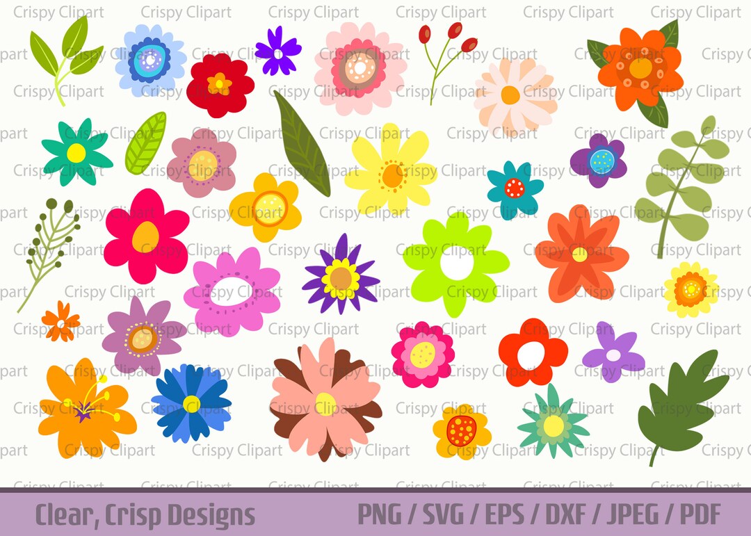 Flower SVG Bundle, Colorful Spring Floral Clipart, Bright Summer ...