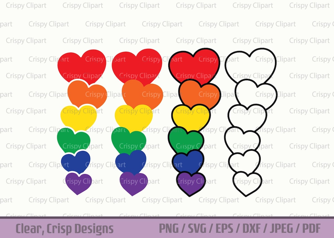 Rainbow Hearts SVG, Row of Hearts Cut File, Bright Colors Clipart ...