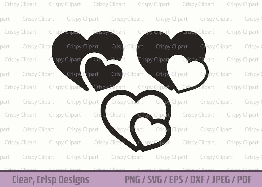 Heart Bundle SVG, Heart Outline Clipart, Double Heart Silhouette Cut ...
