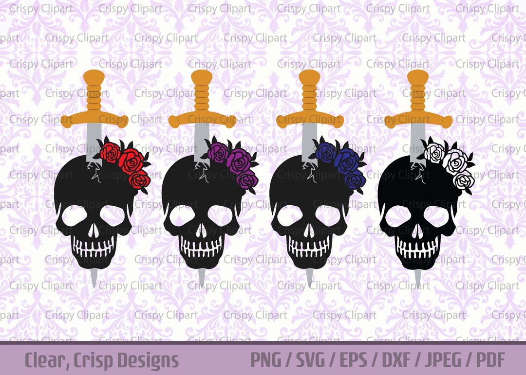 Skull and Sword SVG Skull With Rose and Dagger Cut File, Full Human ...