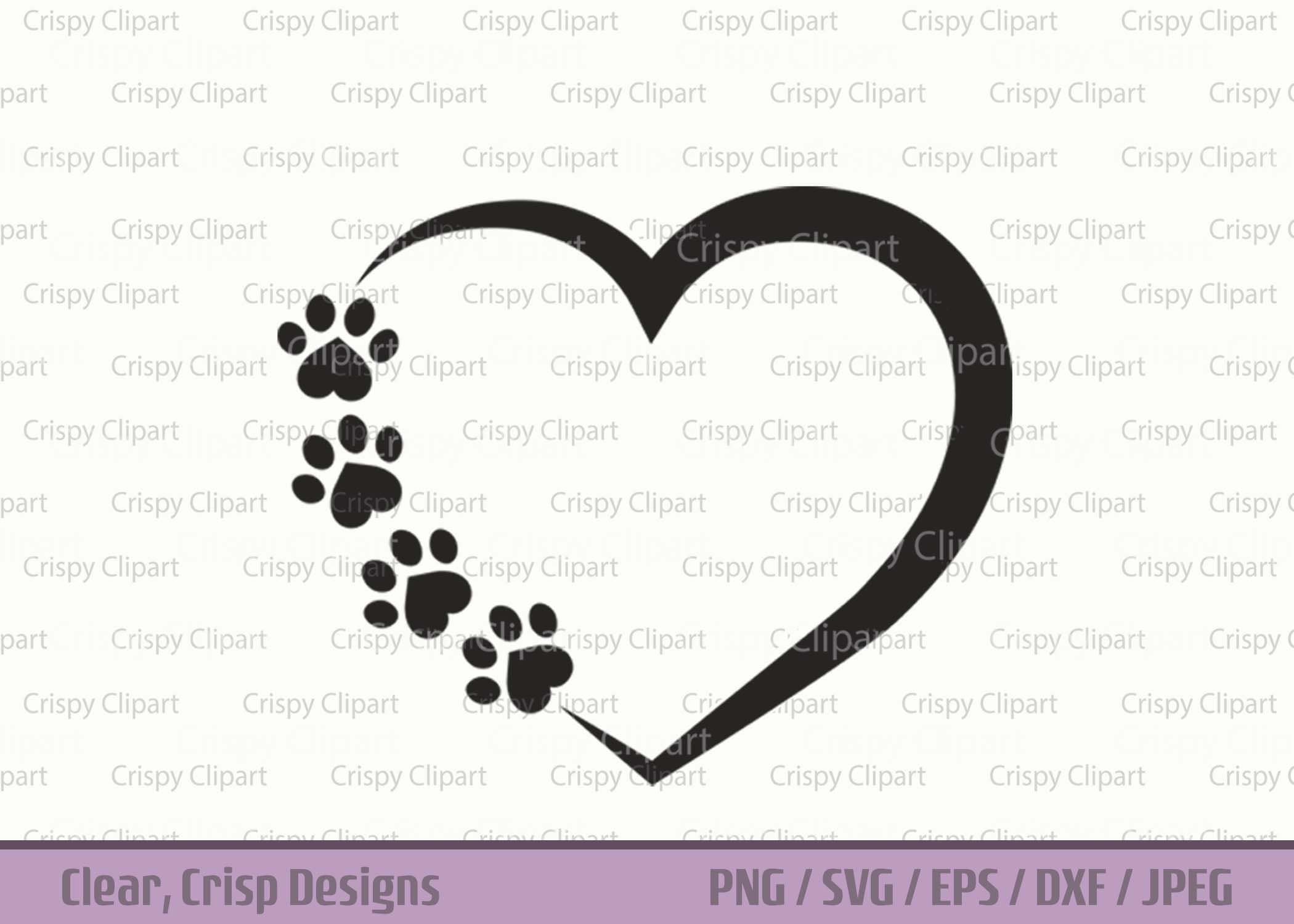 Dog Paw Heart SVG Pet Paw Print Silhouette Cut File Heart Cat Paw ...