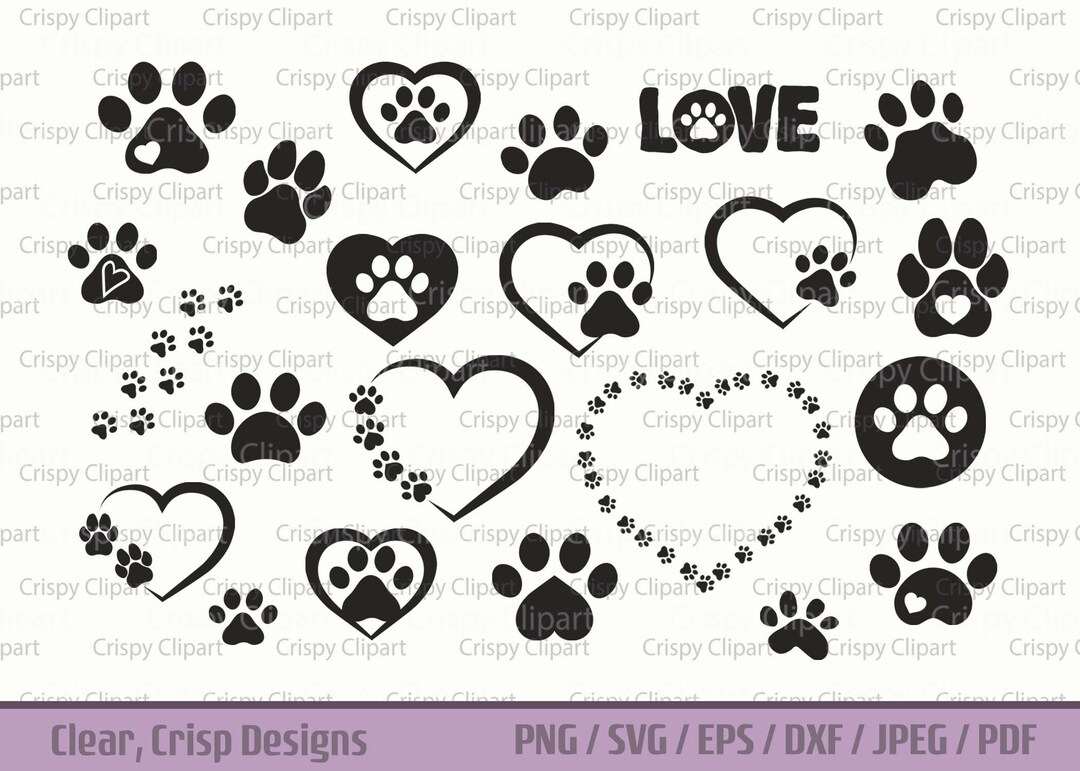 Paw Print SVG Bundle Pet Paw Print Silhouette Cut File Heart Cat Paw ...