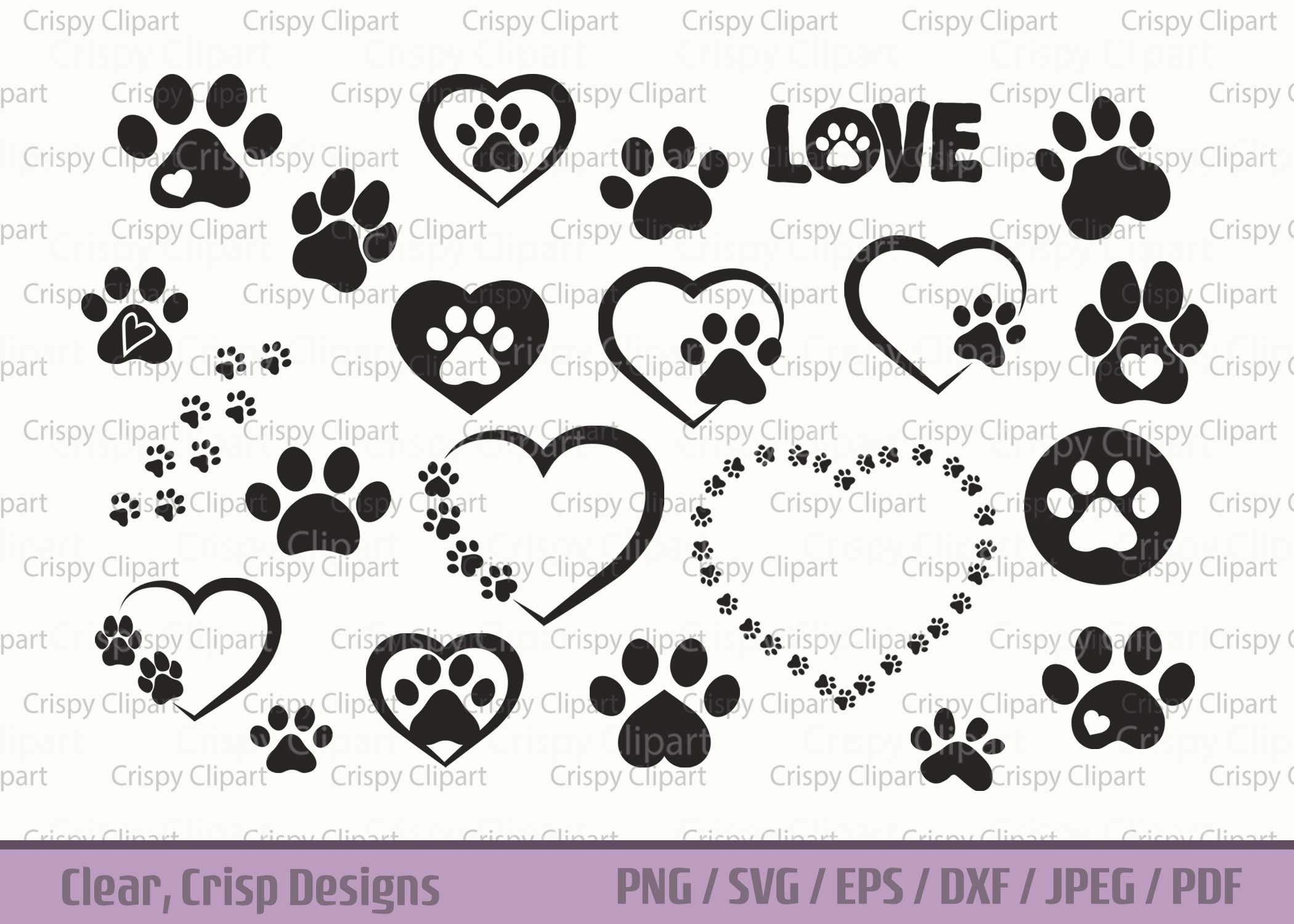 Paw Print SVG Bundle Pet Paw Print Silhouette Cut File Heart - Etsy
