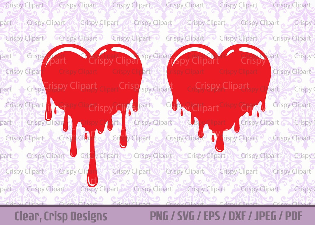 Red Dripping Heart Clipart, Melting Heart SVG, Heart Cut File ...