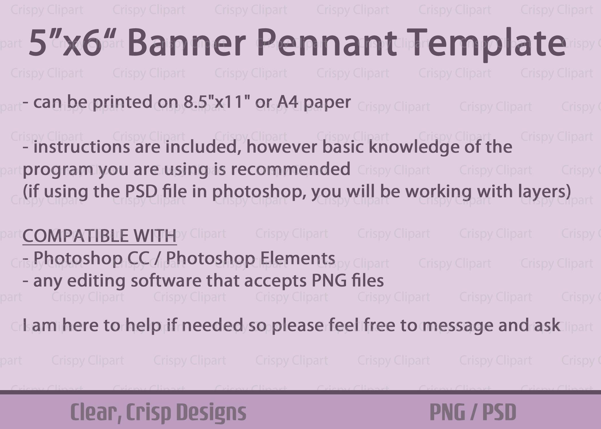 5"x6" Banner Pennant Template, Triangle Banner Template PNG, Bunting ...