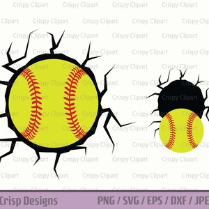 Softball Clipart, Softball in the Wall SVG, Baseball Vector Art, Broken ...