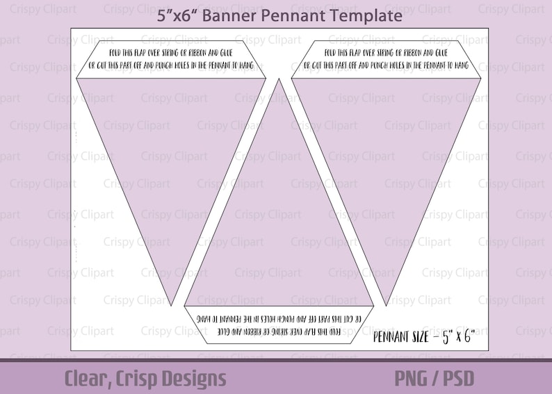 5"x6" Banner Pennant Template, Triangle Banner Template PNG, Bunting ...