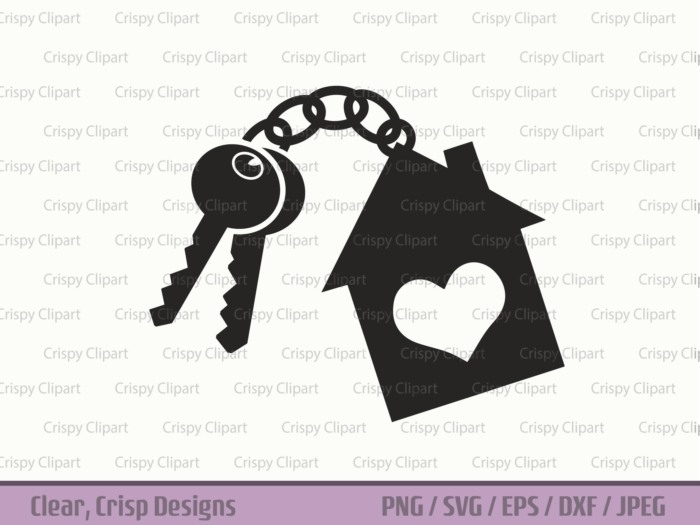 House Key Silhouette Clipart, Keys With Keychain Vector Art, House ...