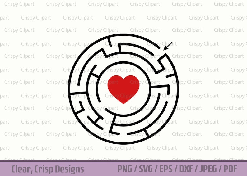 Heart Maze SVG Cut File, Maze With Heart in Center Clipart, Simple ...