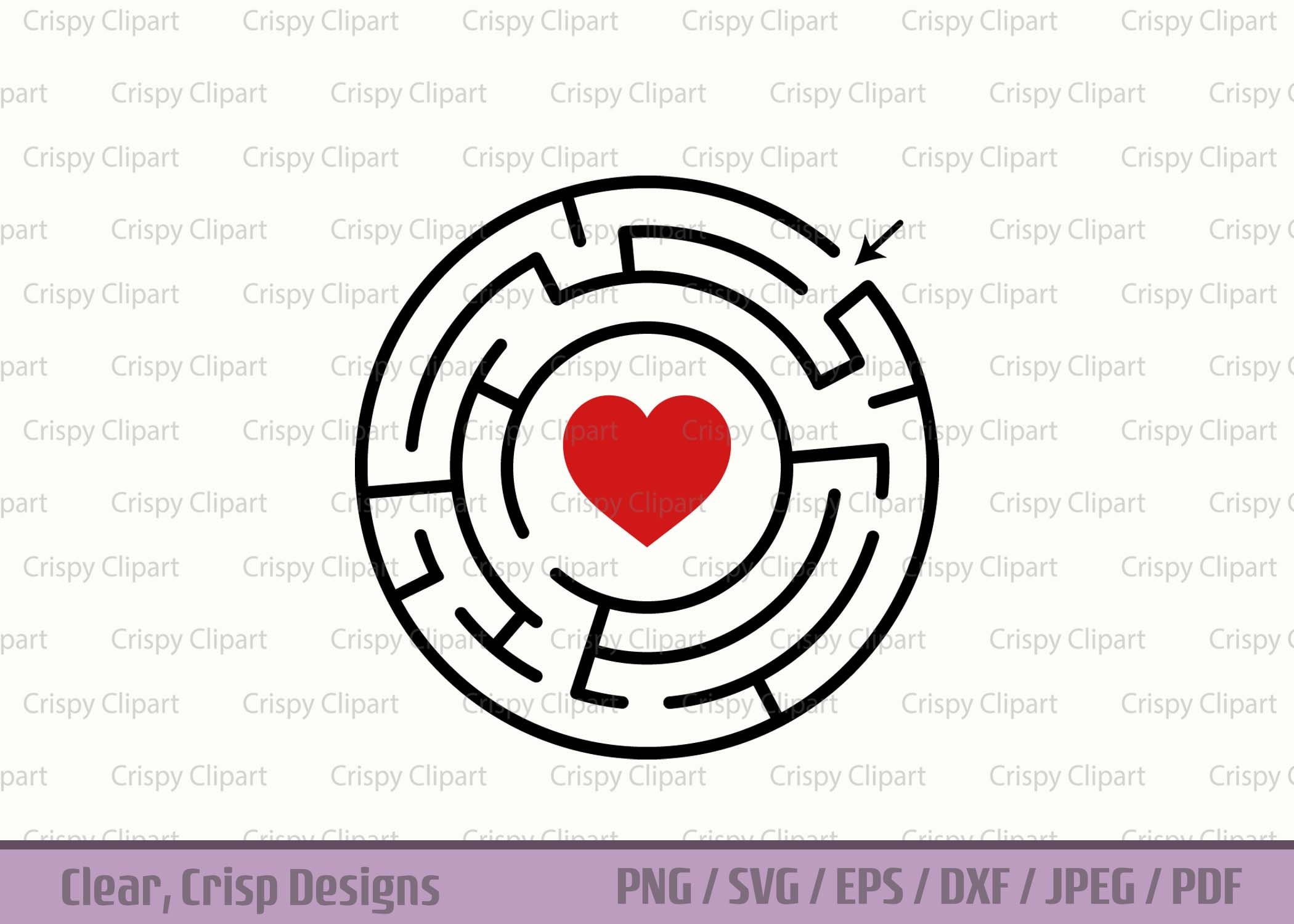 Heart Maze SVG Cut File, Maze With Heart in Center Clipart, Simple ...