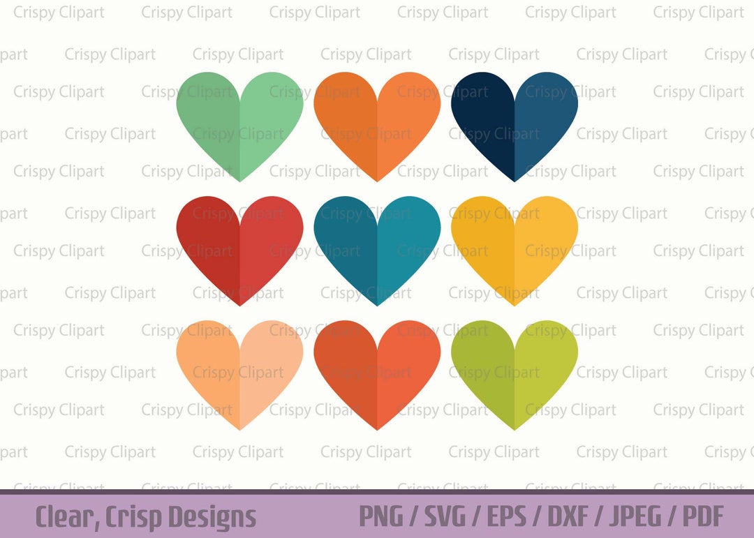 Folded Hearts SVG, Two-toned Hearts Clipart, Divided Heart Cut File ...