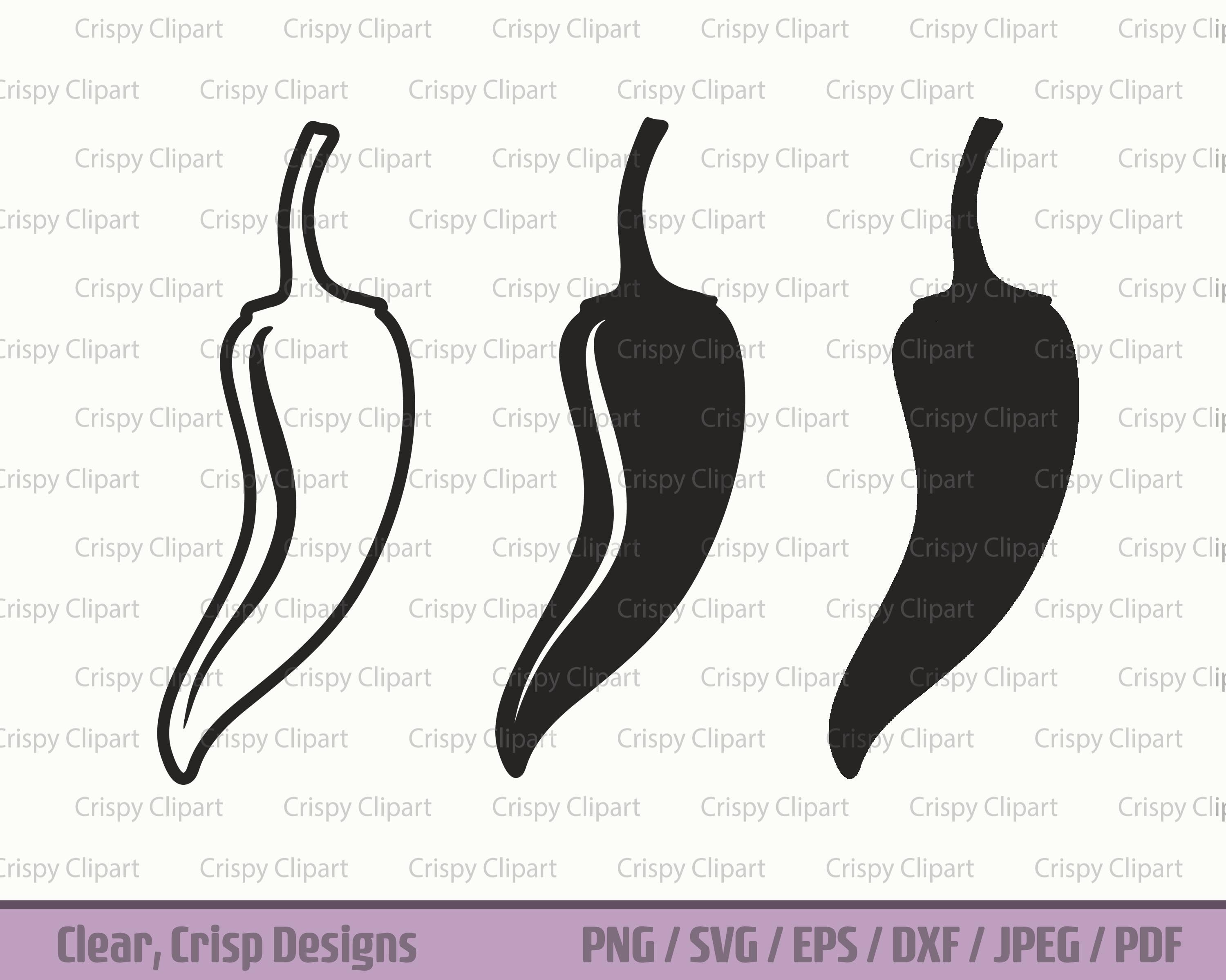 Hot Pepper Silhouette SVG, Chili Pepper Vector Art Cut File, Spicy Food ...