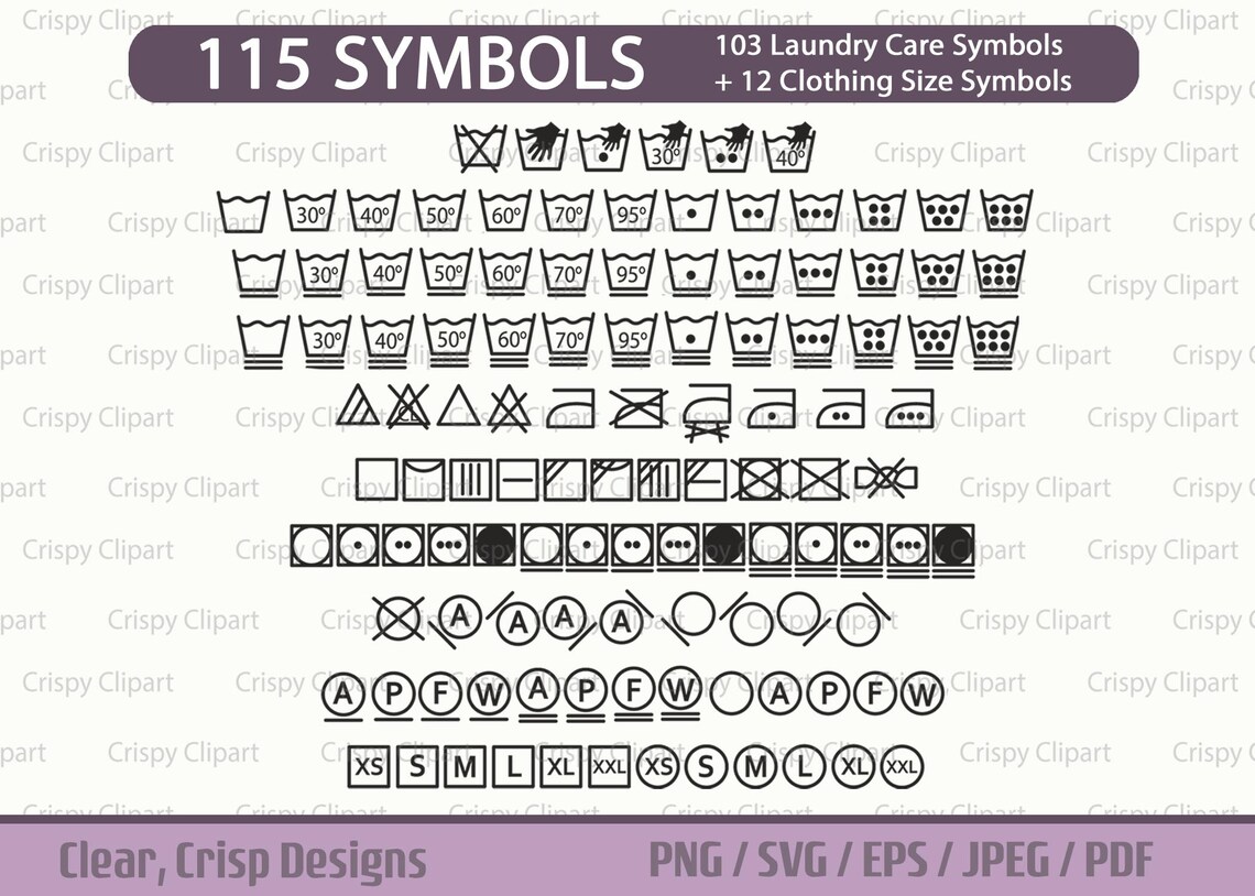 Textile Care Symbols SVG, Laundry Symbols Clipart, Wash Instructions ...