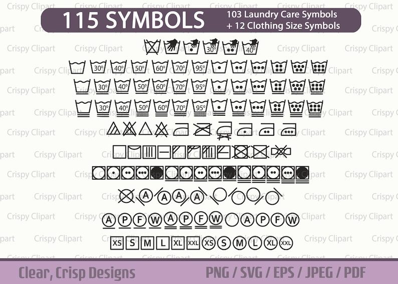 Textile Care Symbols SVG, Laundry Symbols Clipart, Wash Instructions ...