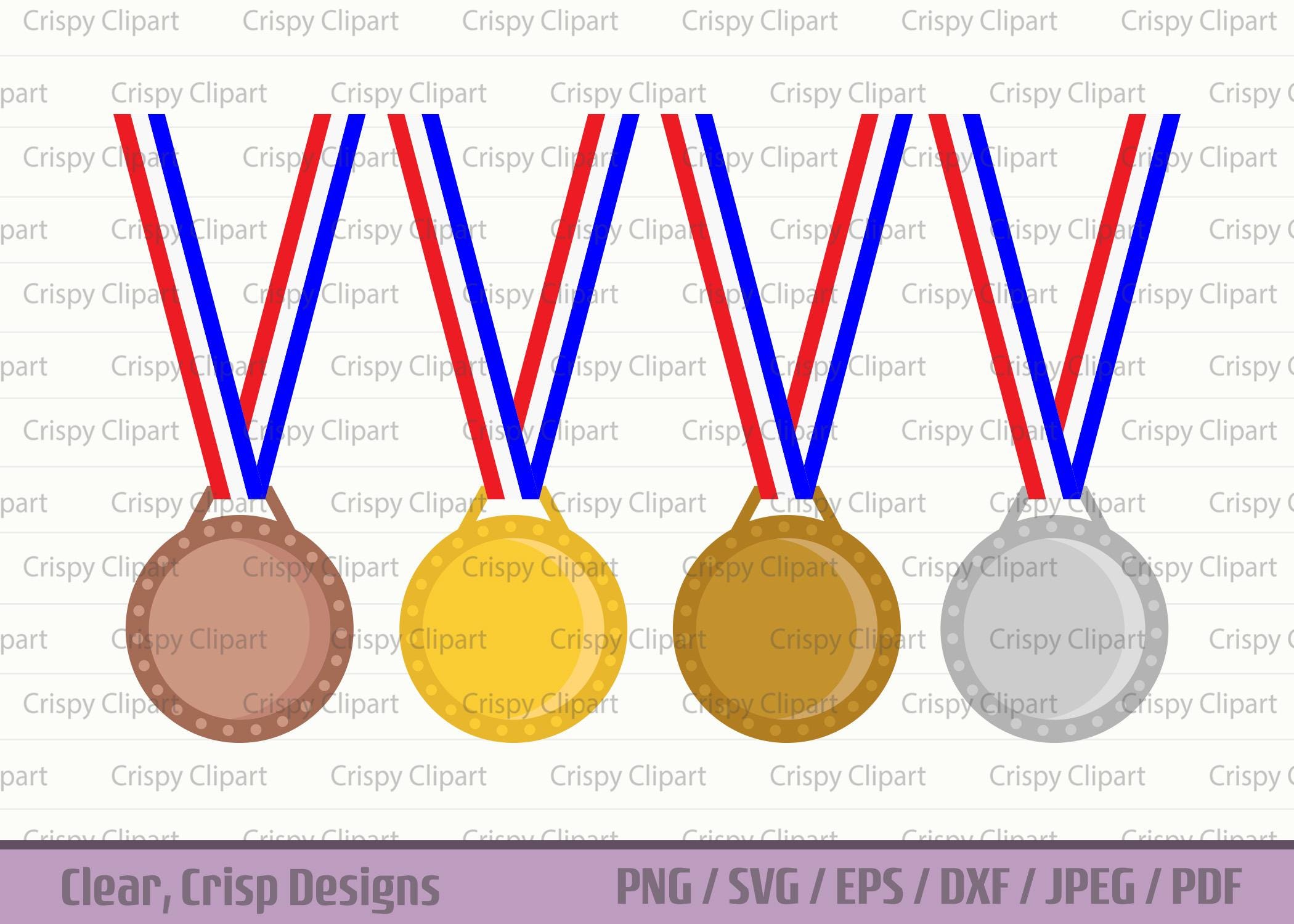 Medals on a Ribbon Clipart, Gold Medal SVG Vector Art, Silver Winner ...