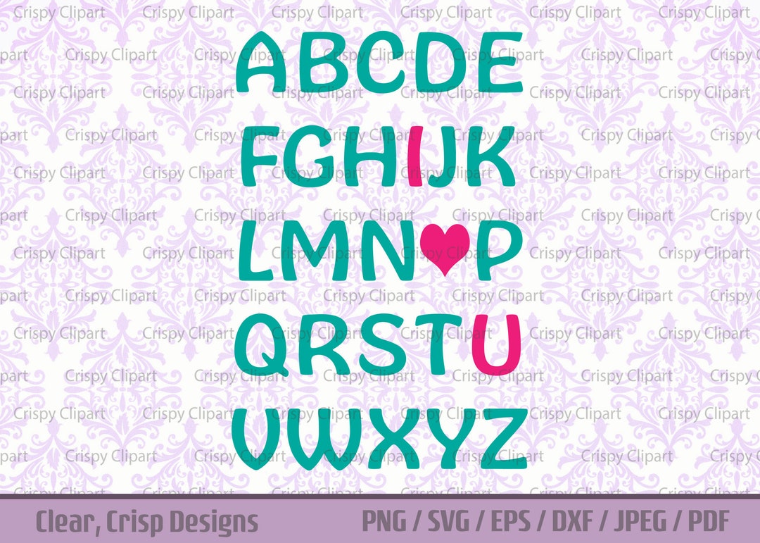 ABC I Love You SVG Cut File, I Heart U Alphabet Vector Art, Valentine's ...