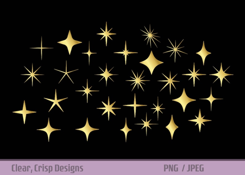 Gold Sparkle Clipart Bundle, Starburst PNG, Twinkle Stars, Atomic Star ...