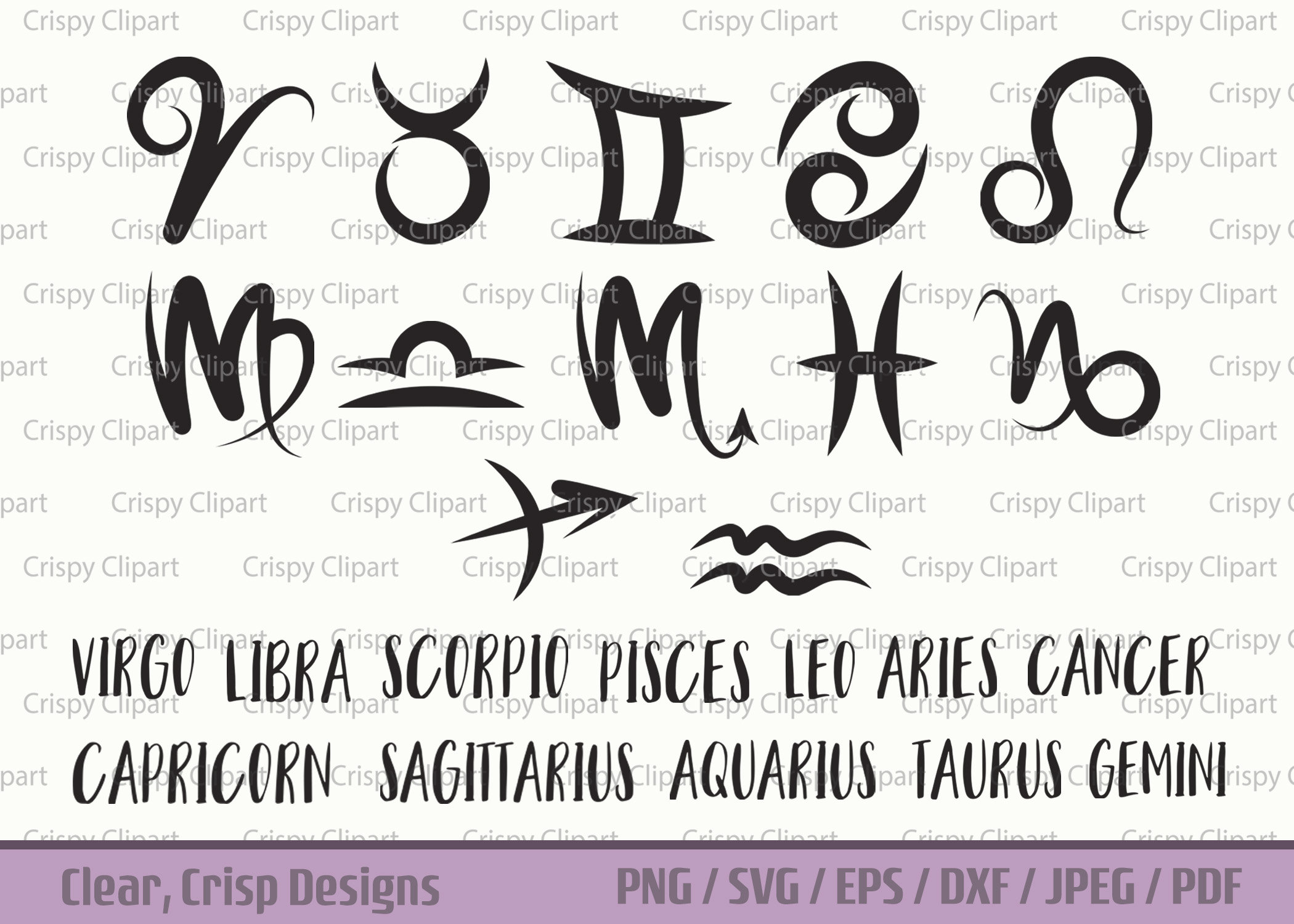 Zodiac Signs SVG Astrology Vector Art Astrological Birth Month Symbols ...