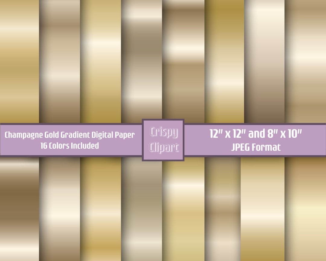 Champagne Gold Gradient Digital Scrapbooking Paper Light Gold Metallic ...