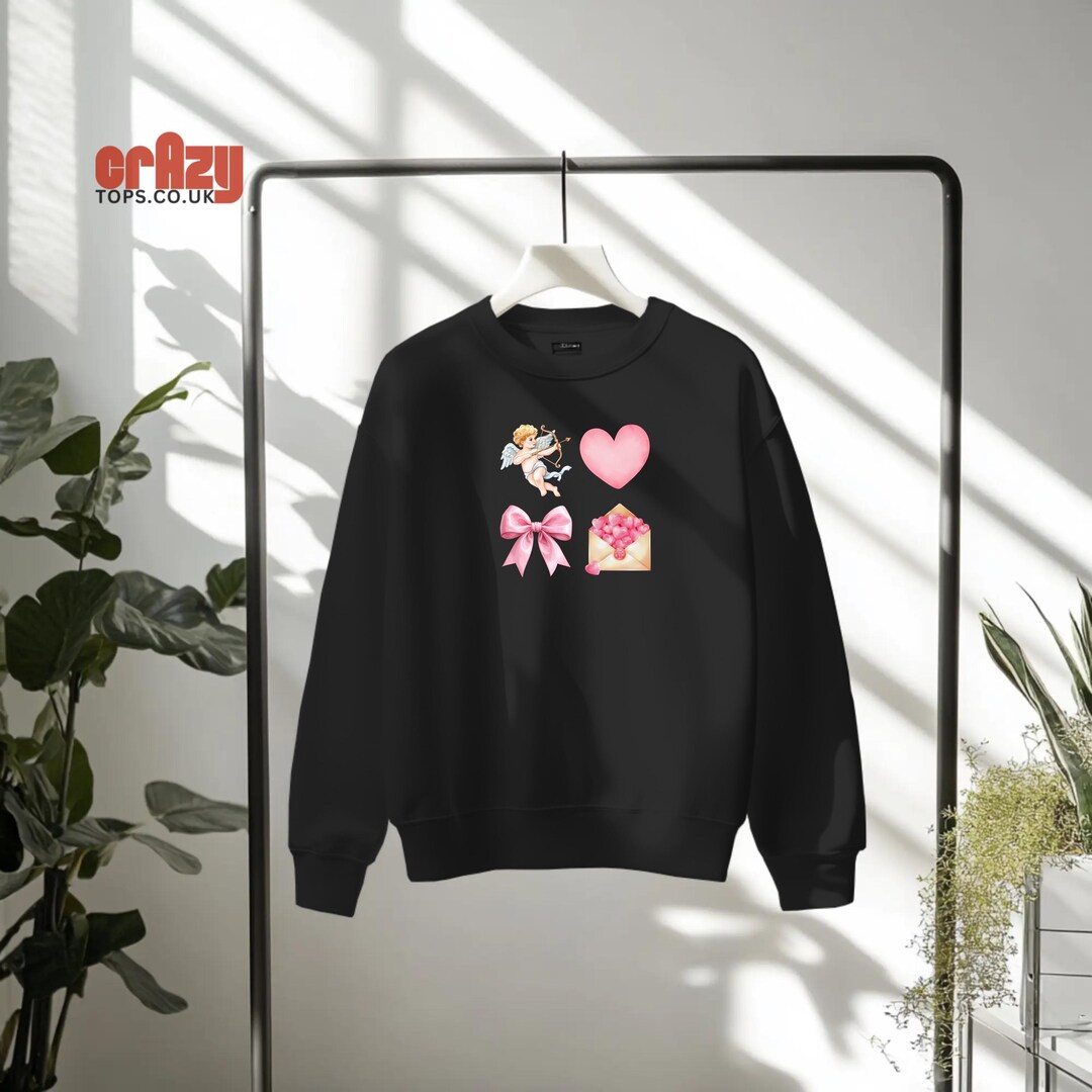 Valentine's Day Sweatshirt, Cupid Bow, Heart Icon, Love Letter Jumper ...