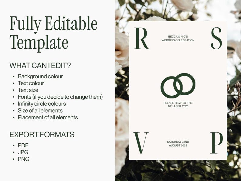 Editable Modern Wedding RSVP Template, Bespoke and Classic Design ...