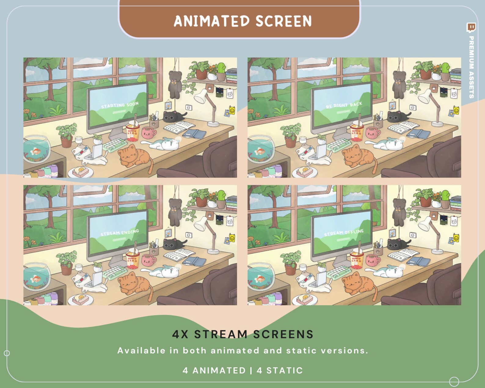 Cat Twitch Stream Screens Animation Scenes Overlay Cute Kitty Animated ...