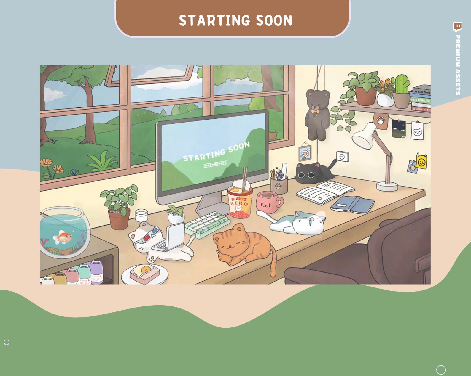 Cat Twitch Stream Screens Animation Scenes Overlay Cute Kitty Animated ...