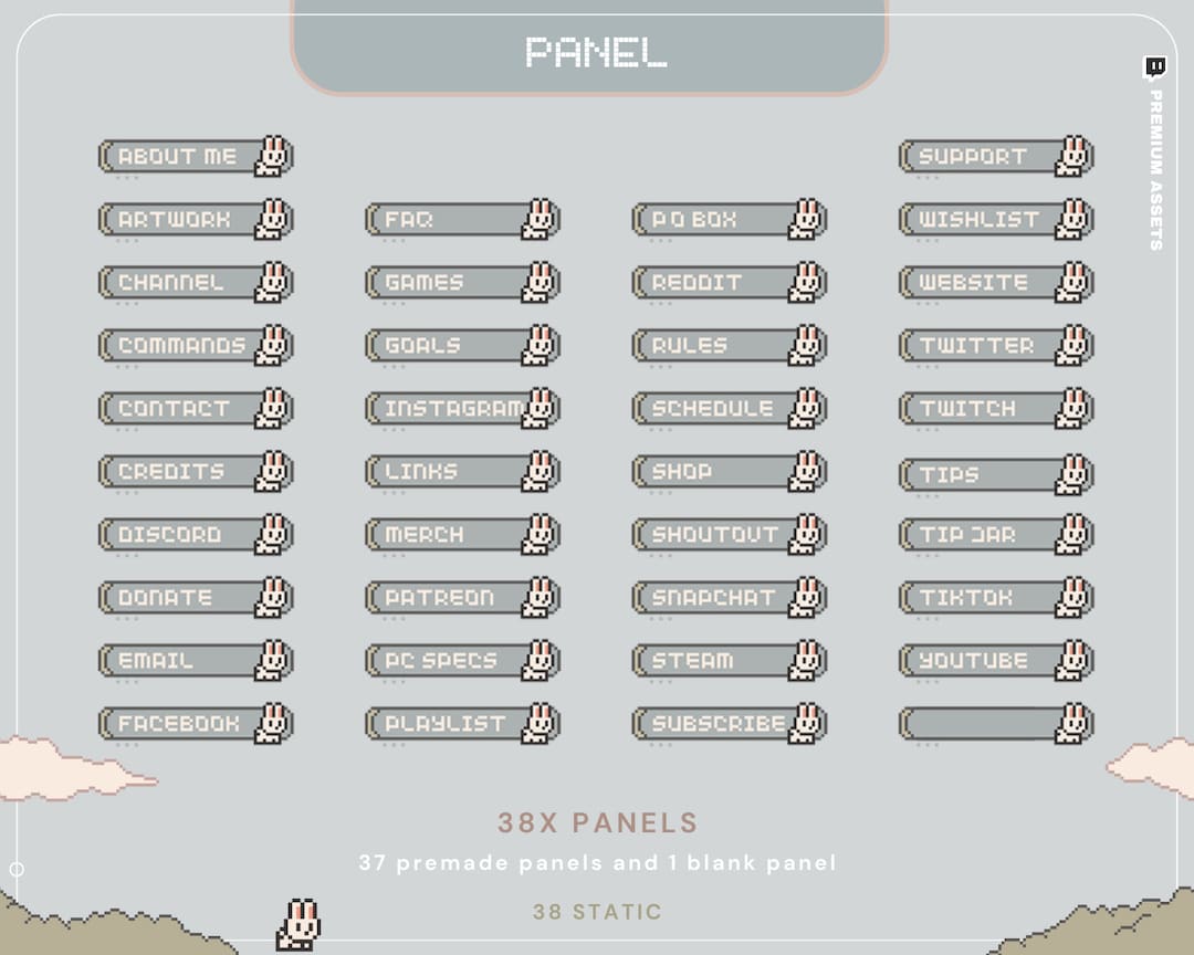 Lofi Twitch Stream Panel Aesthetic Bunny Panels Cute Full Stream ...