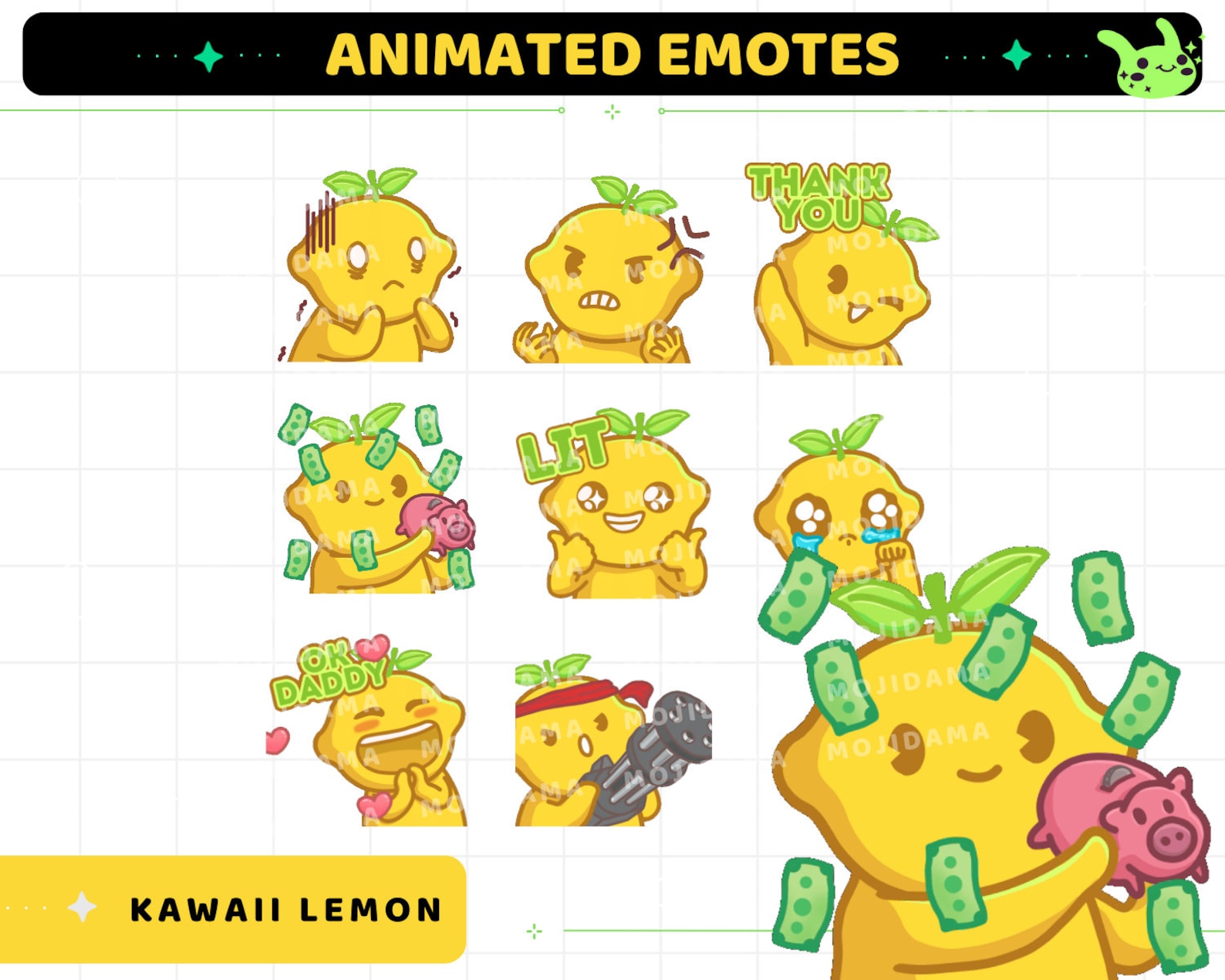 Kawaii Lemon Fruit Emotes Animation Bundle Funny Dancing Animated Cute ...