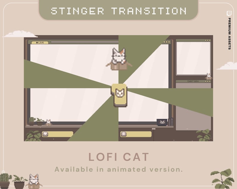 Stinger Transition Animation Lofi Cat Cottage Core Animated Overlay ...