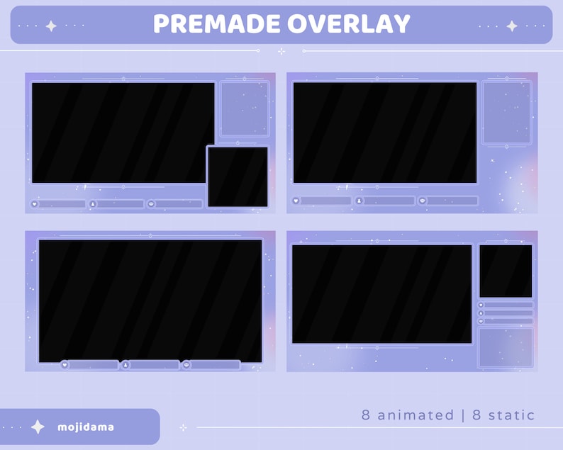 Blue Sky Animated Stream Pack: Purple Starry Vibe - Vtuber Overlay ...