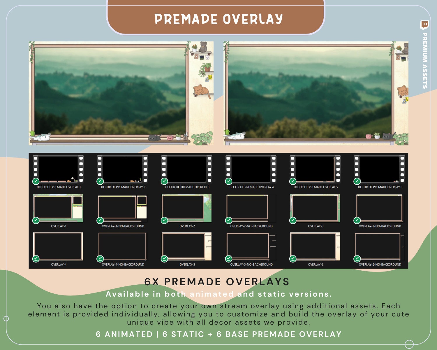 Cat Twitch Stream Animation Overlay Green Kitty Cute Animated Full ...