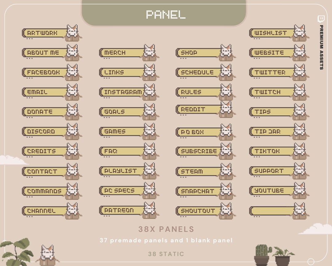 Cat Stream Panel Twitch Lofi Kitty Panels Cute Full Stream Package Pixel Art Gaming Just ...